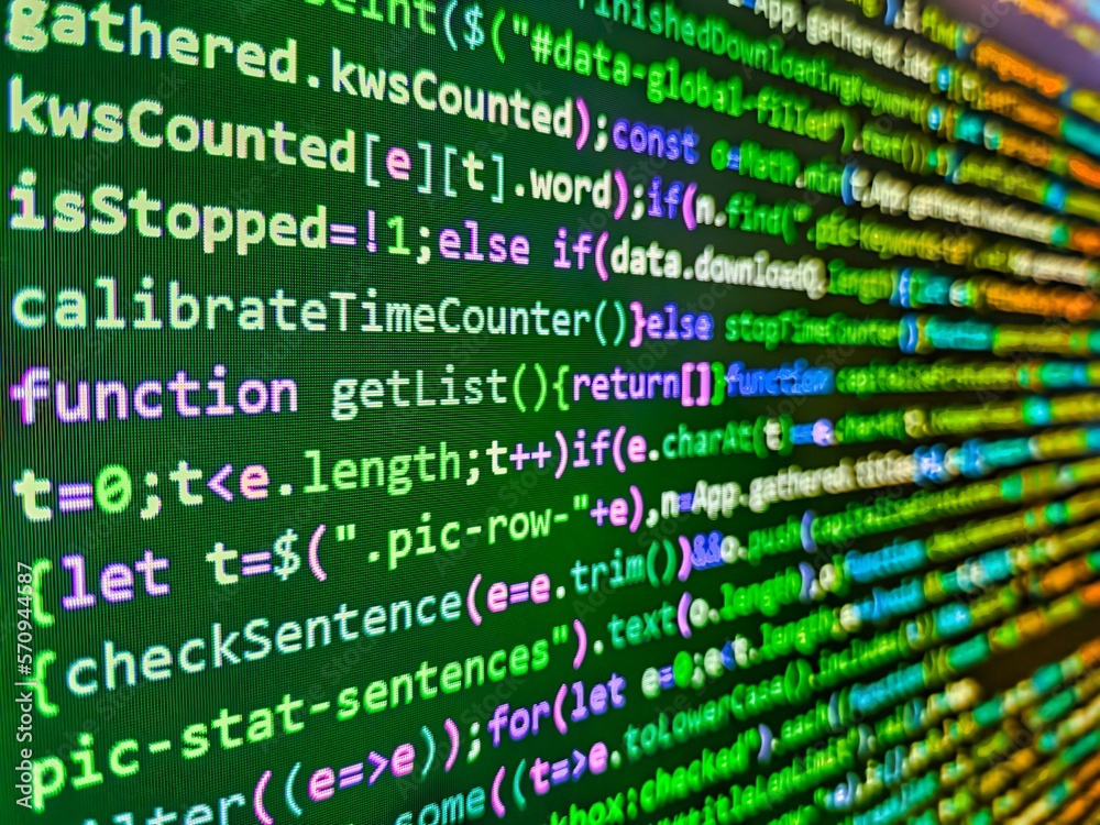 Website codes on computer monitor. Server logs analysis. Technology background. PHP language ...