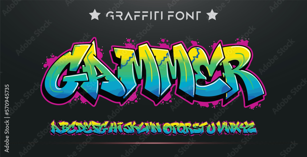 GAMMER Graffiti font effect, editable spray and street text style Stock ...