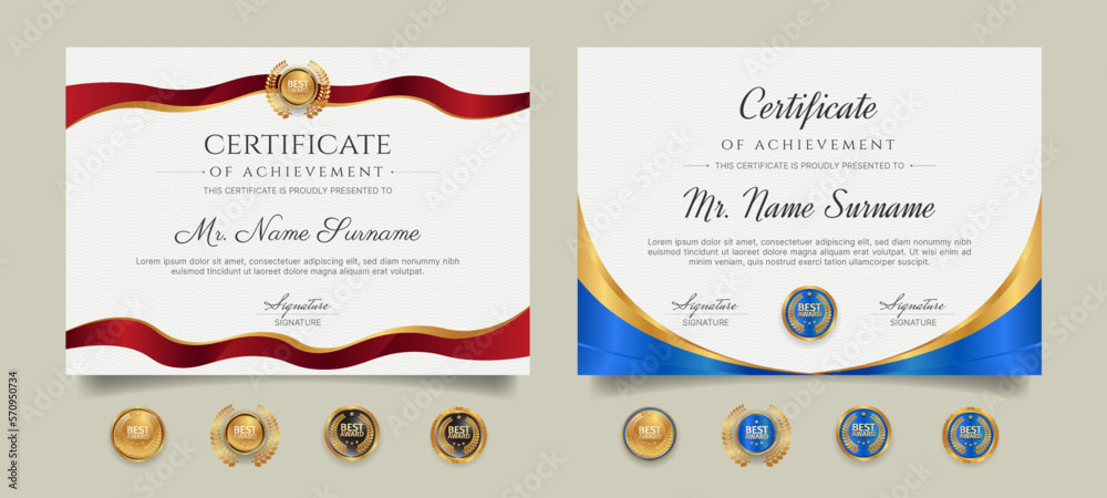 Set of certificates border template with badges Stock Vector | Adobe Stock