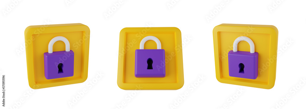 3D lock icon set, cartoon padlock illustration kit, digital computer ...