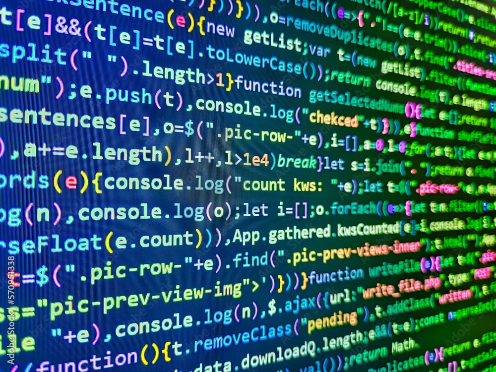 Big data storage and cloud. Website codes on computer monitor. Hacker background. Website HTML ...