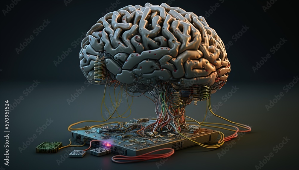Human brain as a microchip illustration. Digitalization, business ...