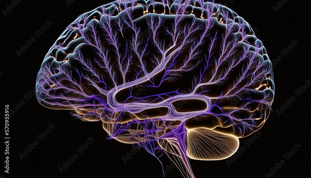 Luminous fluorescent brain hologram, digital mindset, technological ...