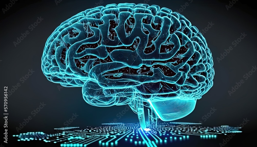 Luminous fluorescent brain hologram, digital mindset, technological ...
