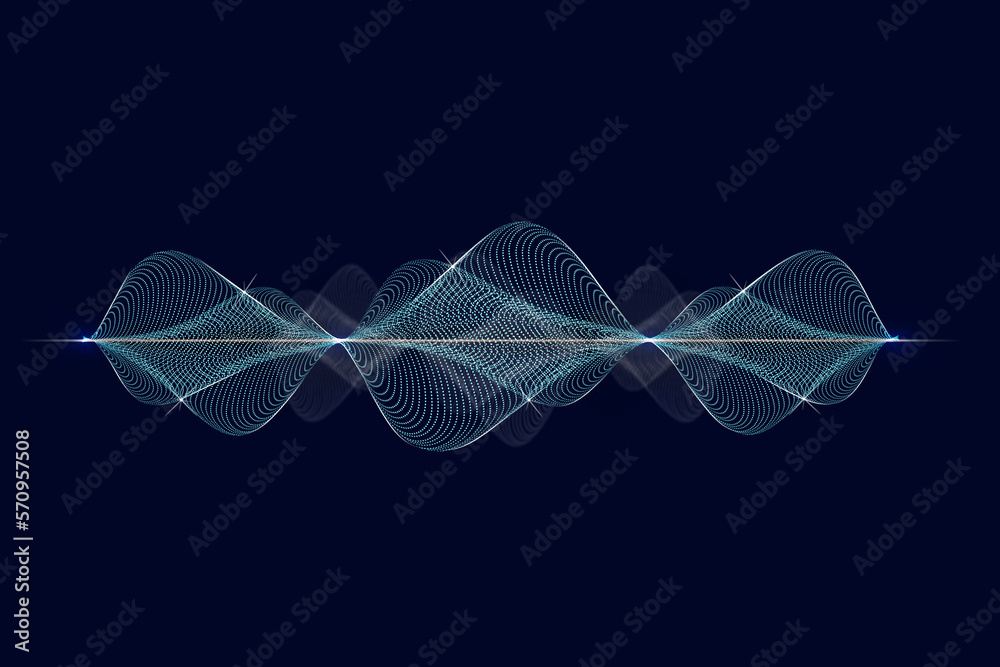 Abstract blue digital voice line on black background. illustration of ...