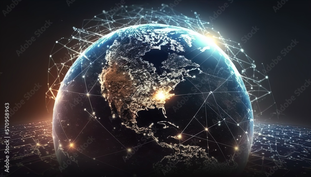 Digital globalized world globe, future, viewed from space, ai, cyber ...