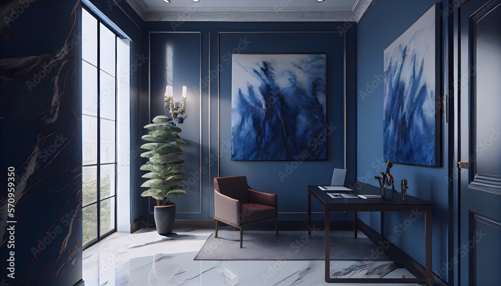 Modern living room, small and luxury office lobby with periwinkle blue ...