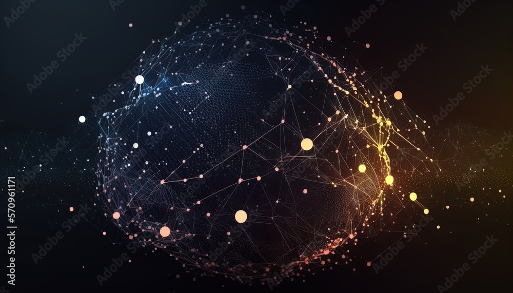 Abstract digital data mesh particle dots network background wallpaper created with generative ai ...