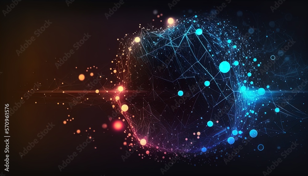 Abstract digital data mesh particle dots network background wallpaper created with generative ai ...