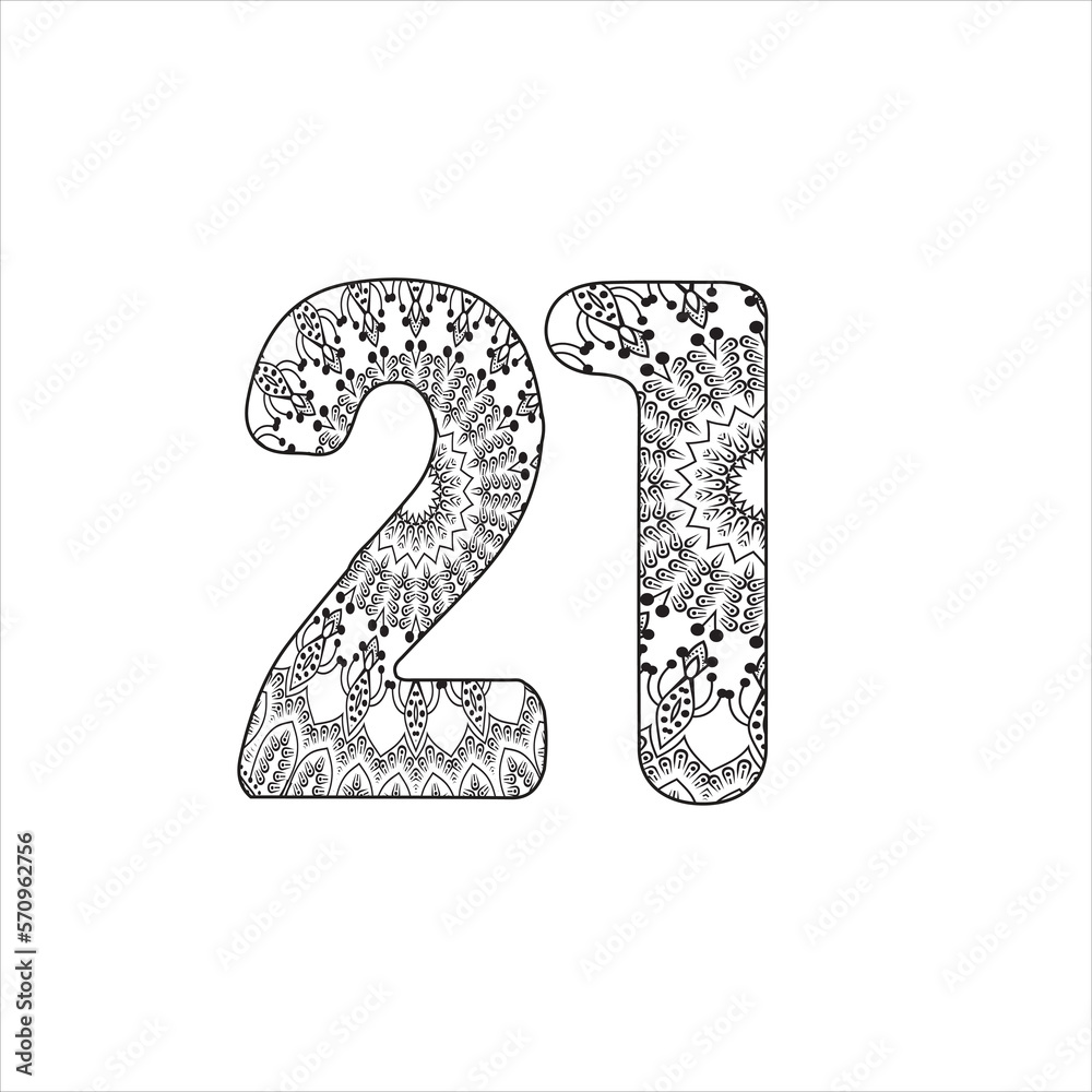 Mandala number coloring page for kids and adult Stock Vector | Adobe Stock