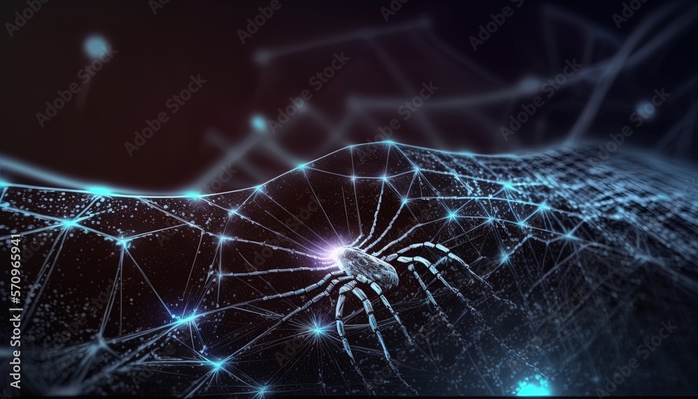Cyber microchip spider networked on a digital data spider web mesh ...