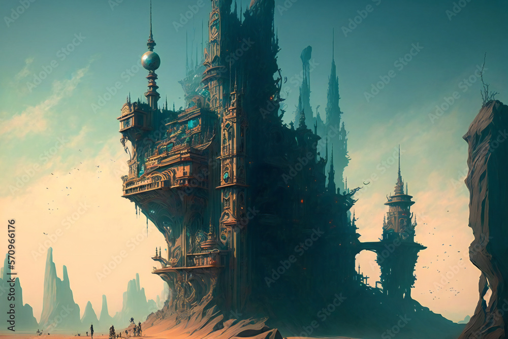 Fictional ancient architecture on an alien planet. Created with ...