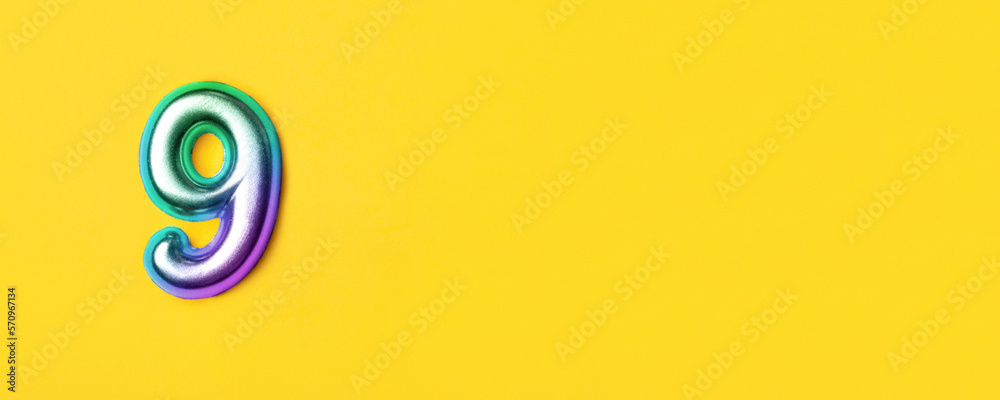 9 years celebration. Banner with birthday greetings. Multi colored ...