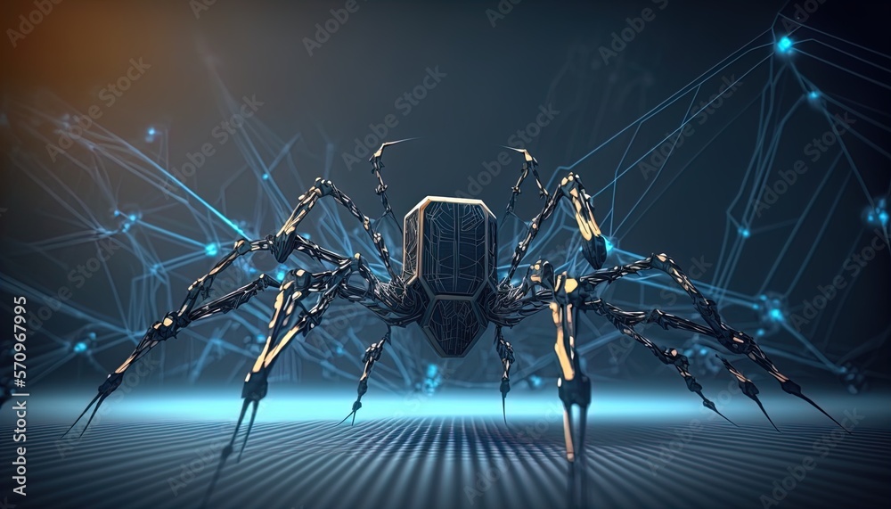 Cyber microchip spider networked on a digital data spider web mesh ...