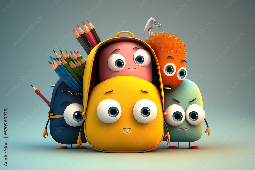 Back to school banner design with colorful funny school characters a ...