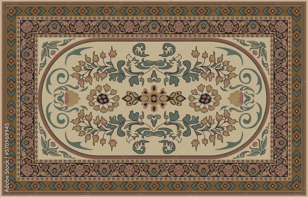 Colorful ornamental vector design for rug, tapis, yoga mat. Geometric ...