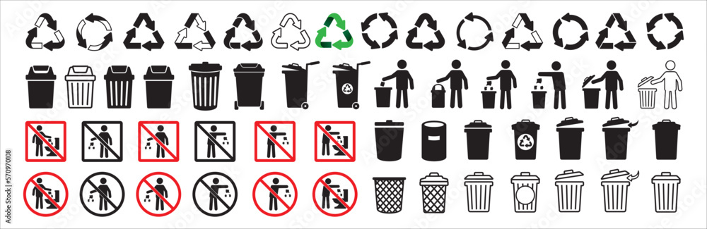 Vecteur Stock Trash bin icon set. Recycle icons collection. Do not ...
