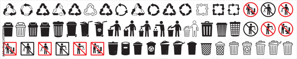 Trash bin icon set. Recycle icons collection. Do not litter in the ...