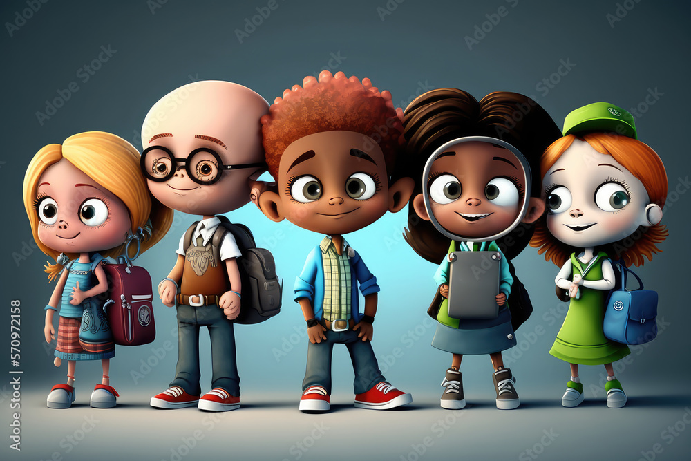 3d illustration Set of kids. Children and preschoolers as back to ...
