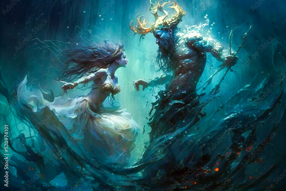 Aquatic man and woman dance under water. Created with Generative AI ...