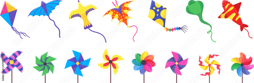 Wind pinwheel toys, colorful windmill toy cartoon design. Children ...
