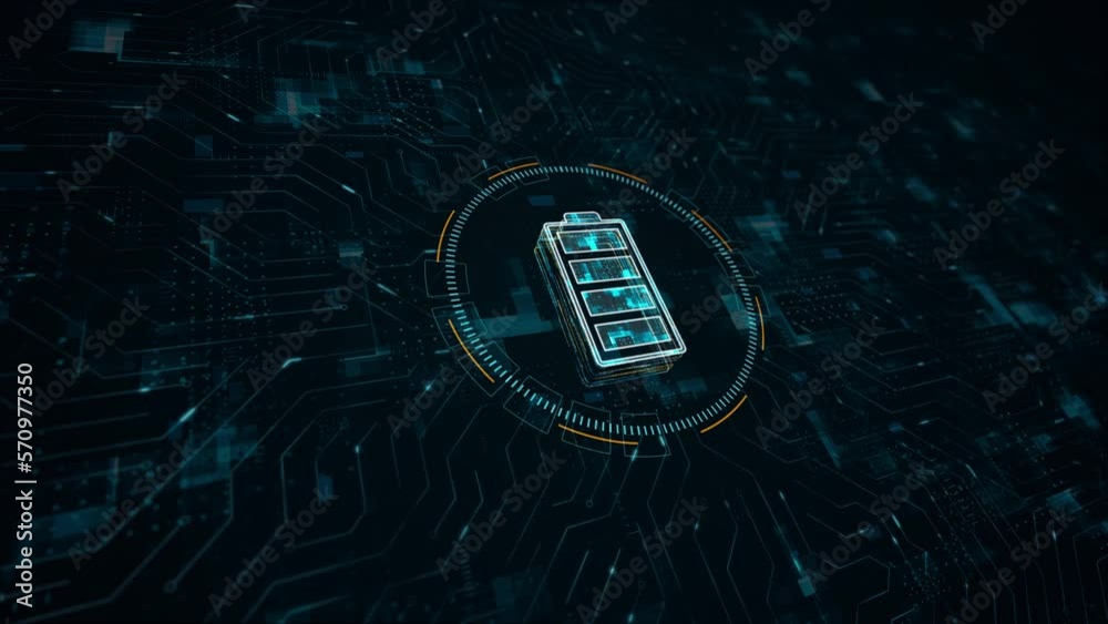 Motion graphic of Blue digital battery logo electrical power concept ...