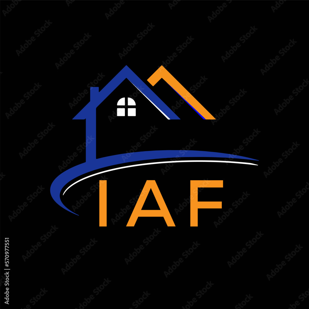 IAF house logo, letter logo. IAF blue image on black background and ...