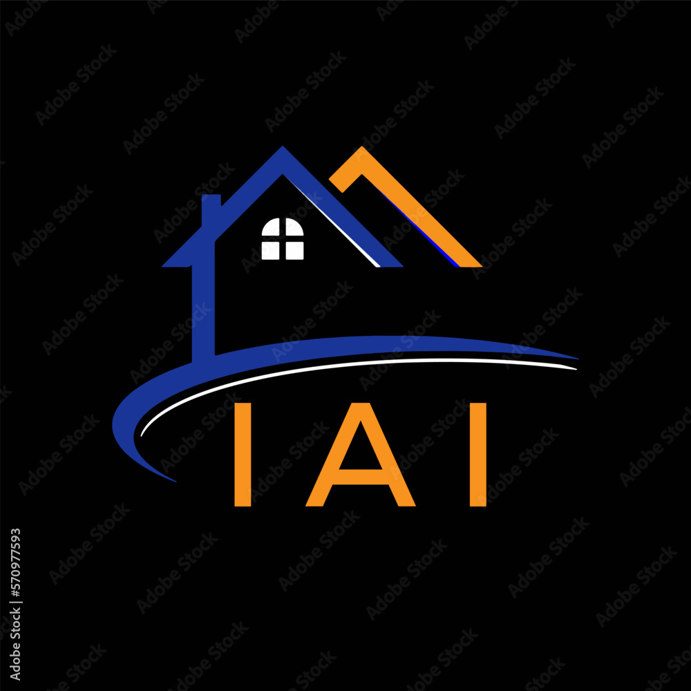 IAI house logo, letter logo. IAI blue image on black background and ...