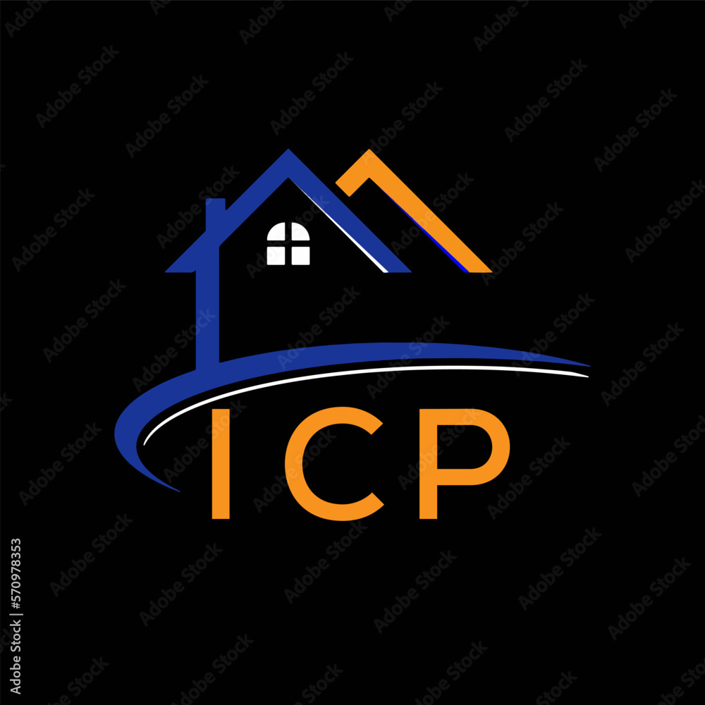 Vetor de ICP house logo, letter logo. ICP blue image on black ...