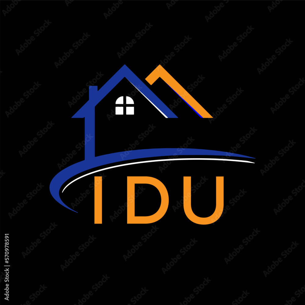 Vetor de IDU house logo, letter logo. IDU blue image on black ...