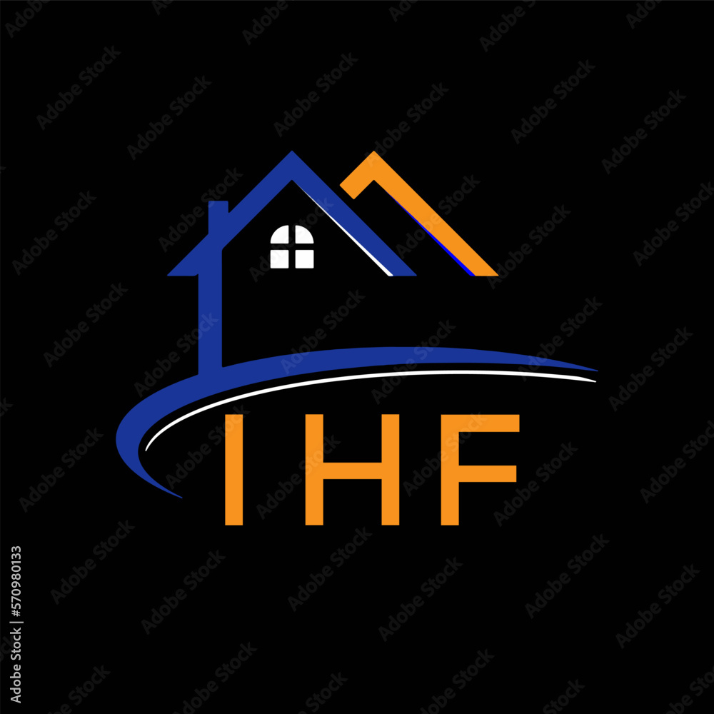 IHF house logo, letter logo. IHF blue image on black background and ...