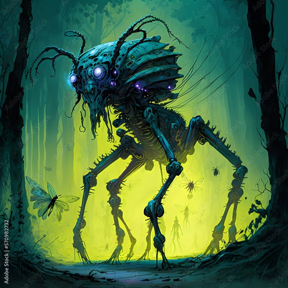 alien creature lurking in the forest manylegged manyeyed hybrid of ...