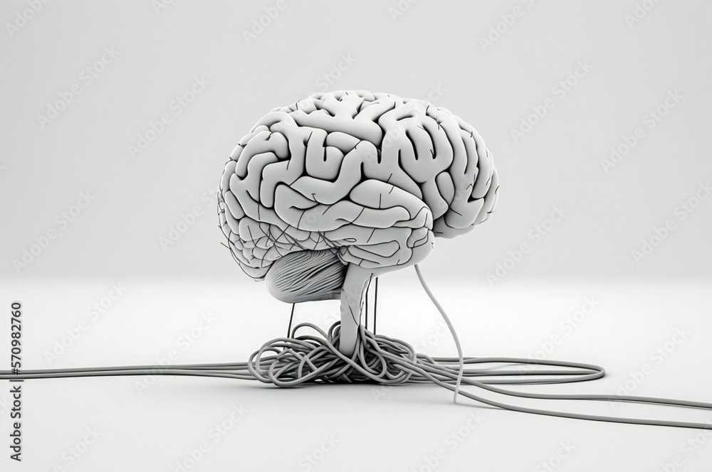 Wired white brain. Artificial intelligence concept. Created with ...