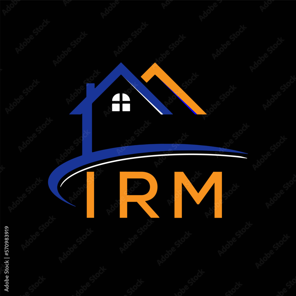 IRM house logo, letter logo. IRM blue image on black background and ...