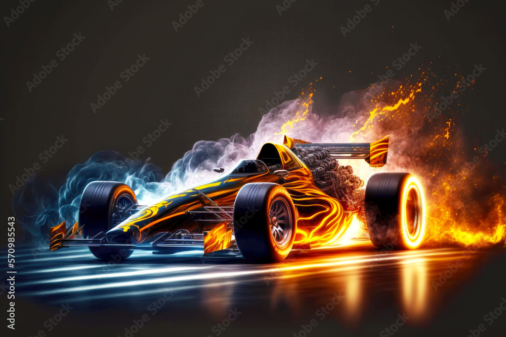 drag racing start and powerful sports racing car accelerates on ...