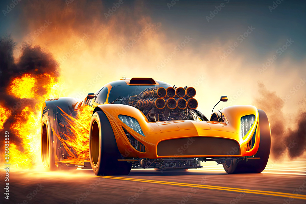drag racing start and powerful sports racing car accelerates on ...