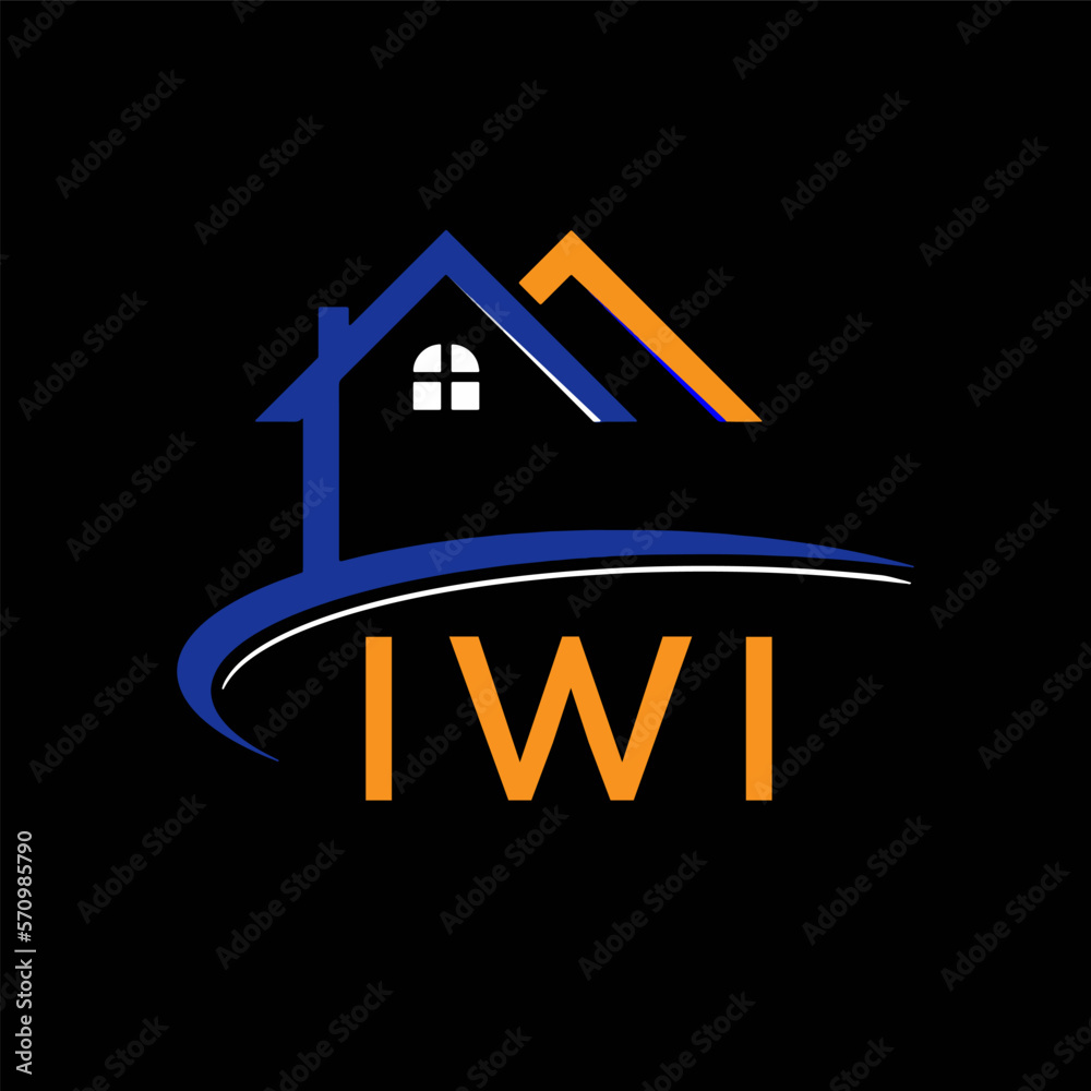 IWI house logo, letter logo. IWI blue image on black background and ...