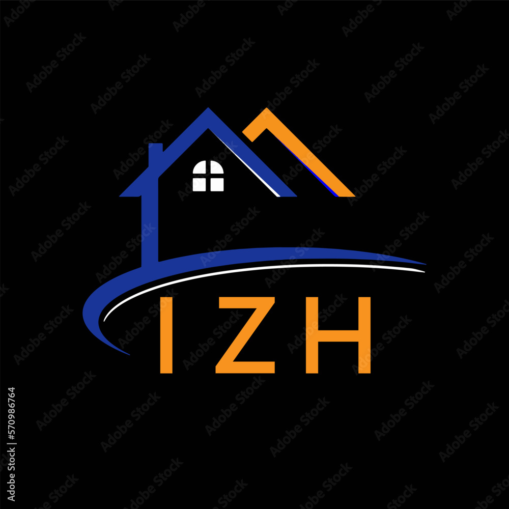 Vetor de IZH house logo, letter logo. IZH blue image on black ...