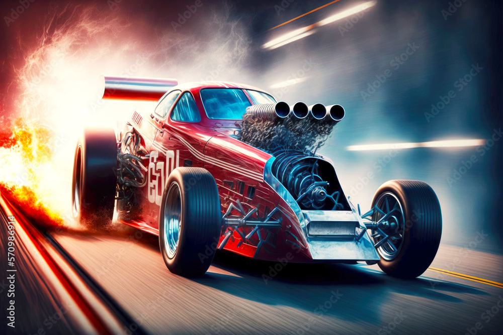 racing car racing for first place in race drag racing start ...