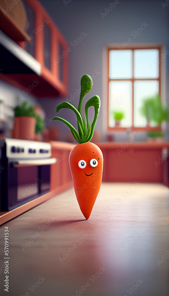 Cartoon carrot in the kitchen, generated ai Stock Illustration | Adobe ...