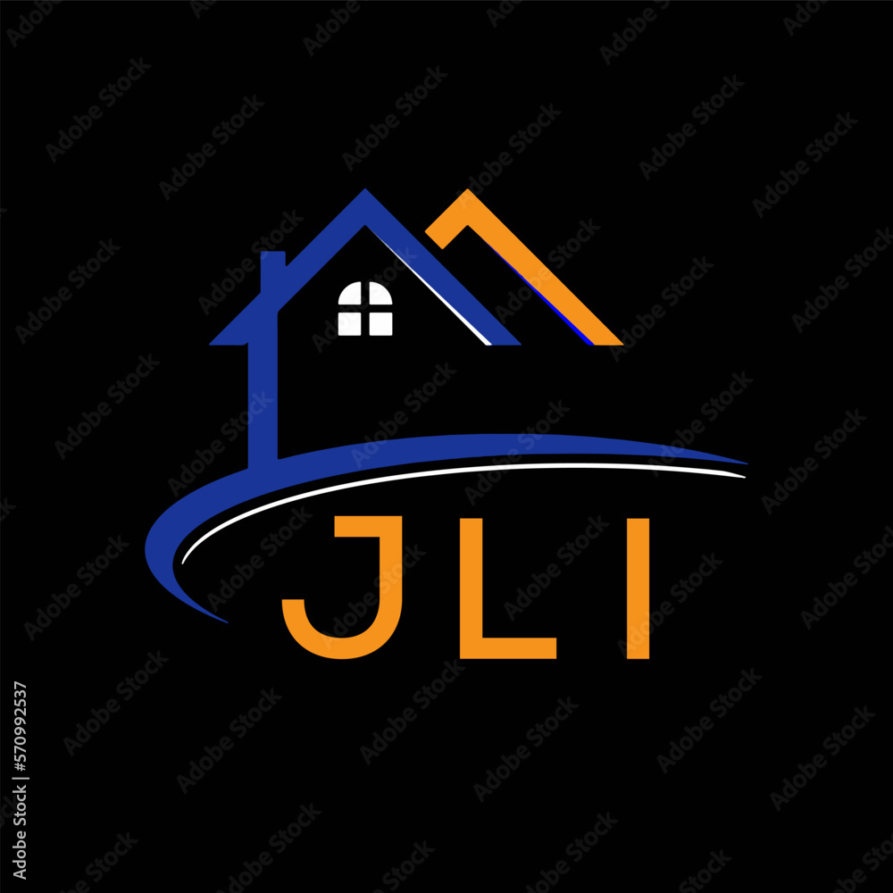 JLI house logo, letter logo. JLI blue image on black background and ...