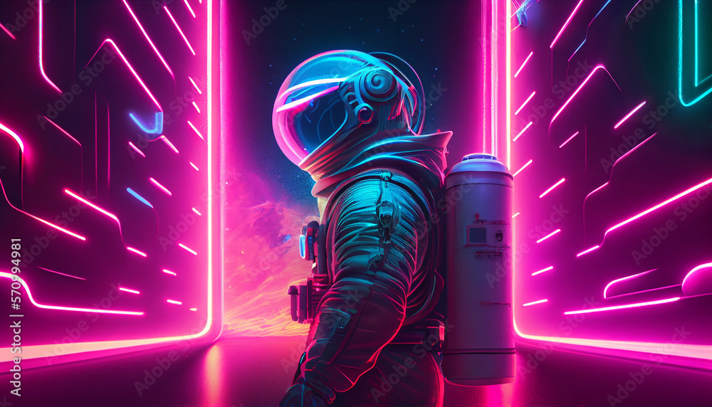 Sci-fi Retrowave space 3D illustration of science fiction scene with ...