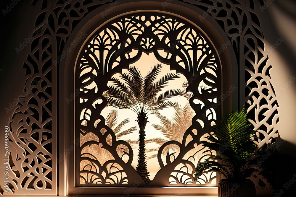 Eastern architectural window, Arabic palace interior. AI Stock ...