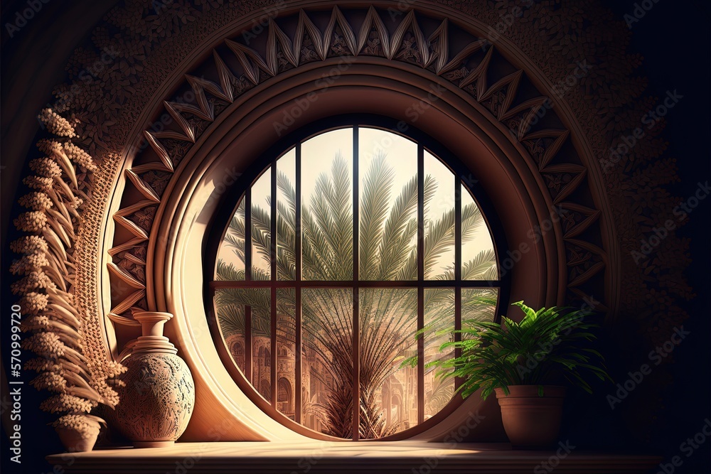 Eastern architectural window, Arabic palace interior. AI Stock ...