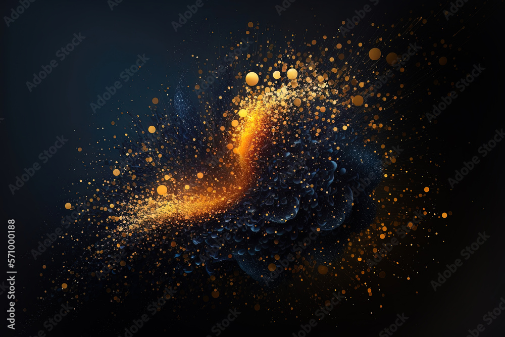 Magical neon background with bokeh and tiny particles, explosion and swirl of sparkles and ...
