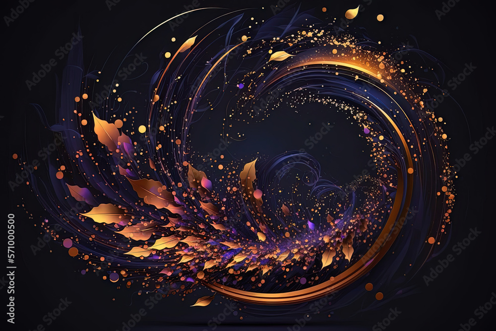 Magical neon background with bokeh and tiny particles, explosion and swirl of sparkles and ...