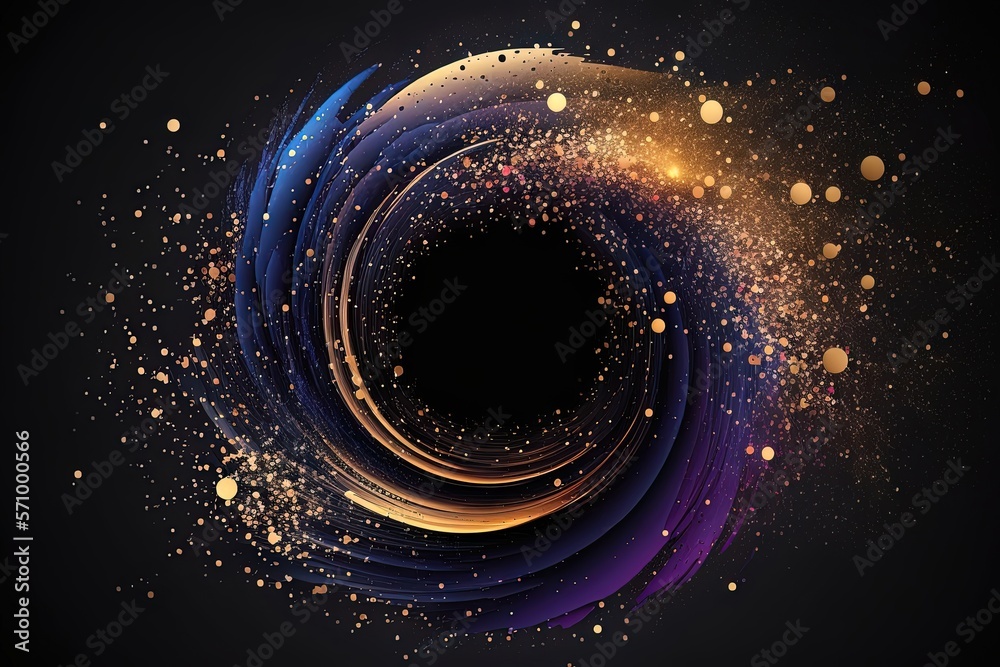 Magical neon background with bokeh and tiny particles, explosion and swirl of sparkles and ...