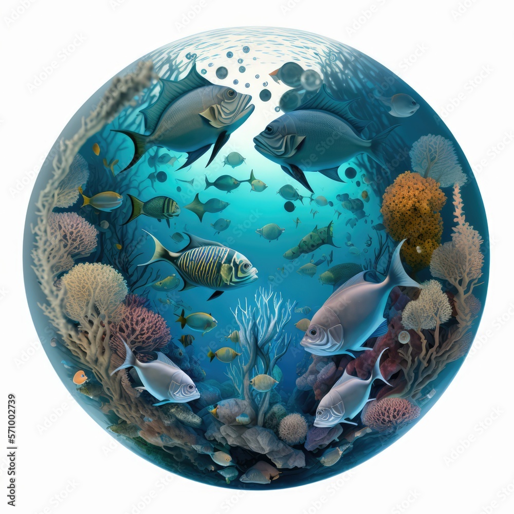 Underwater Marine Life Biodiversity Sphere Illustration: Vibrant Sea ...