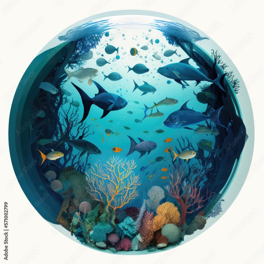 Underwater Marine Life Biodiversity Sphere Illustration: Vibrant Sea ...