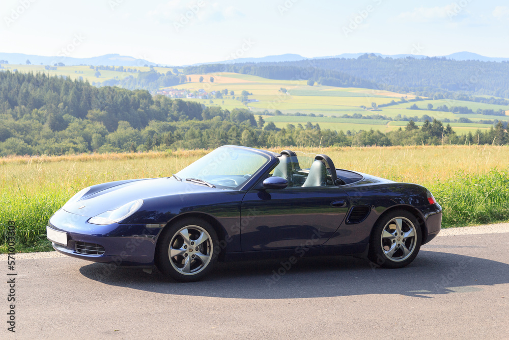 Gersfeld, Germany - July 23, 2021: Blue roadster Porsche Boxster 986 ...